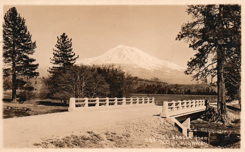 Vintage Postcard Mount Shasta From Pacific Highway Mountain View Bridge ...