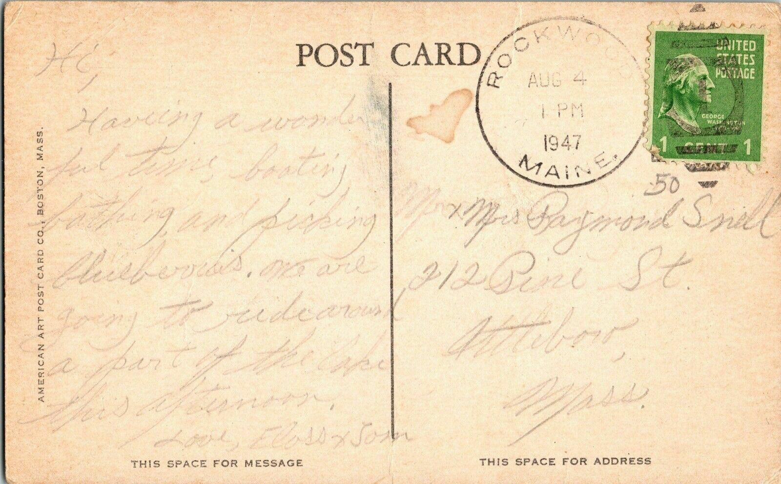 Mount Kineo Moosehead Lake Maine BW WOB Note Cancel 1c Stamp Postcard ...