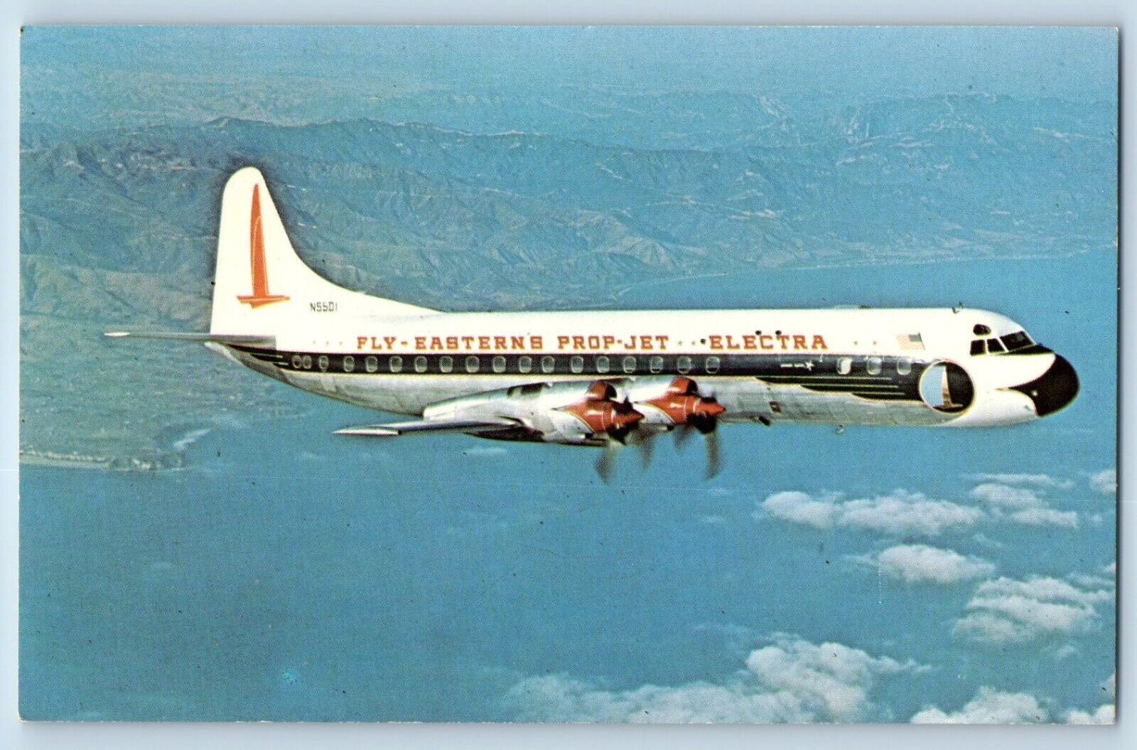 Eastern Airlines Postcard Fly Eastern Prop Jet Electra Airplane ...