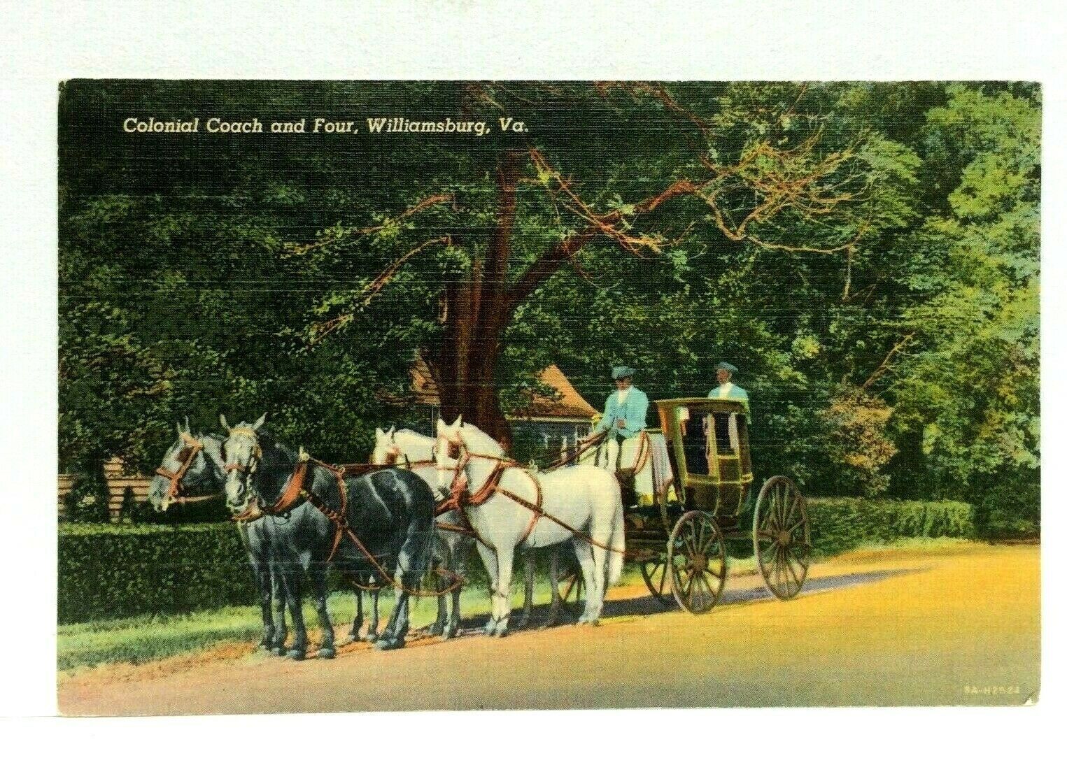 Williamsburg Virginia Colonial Coach And Four Horses Linen Vintage ...