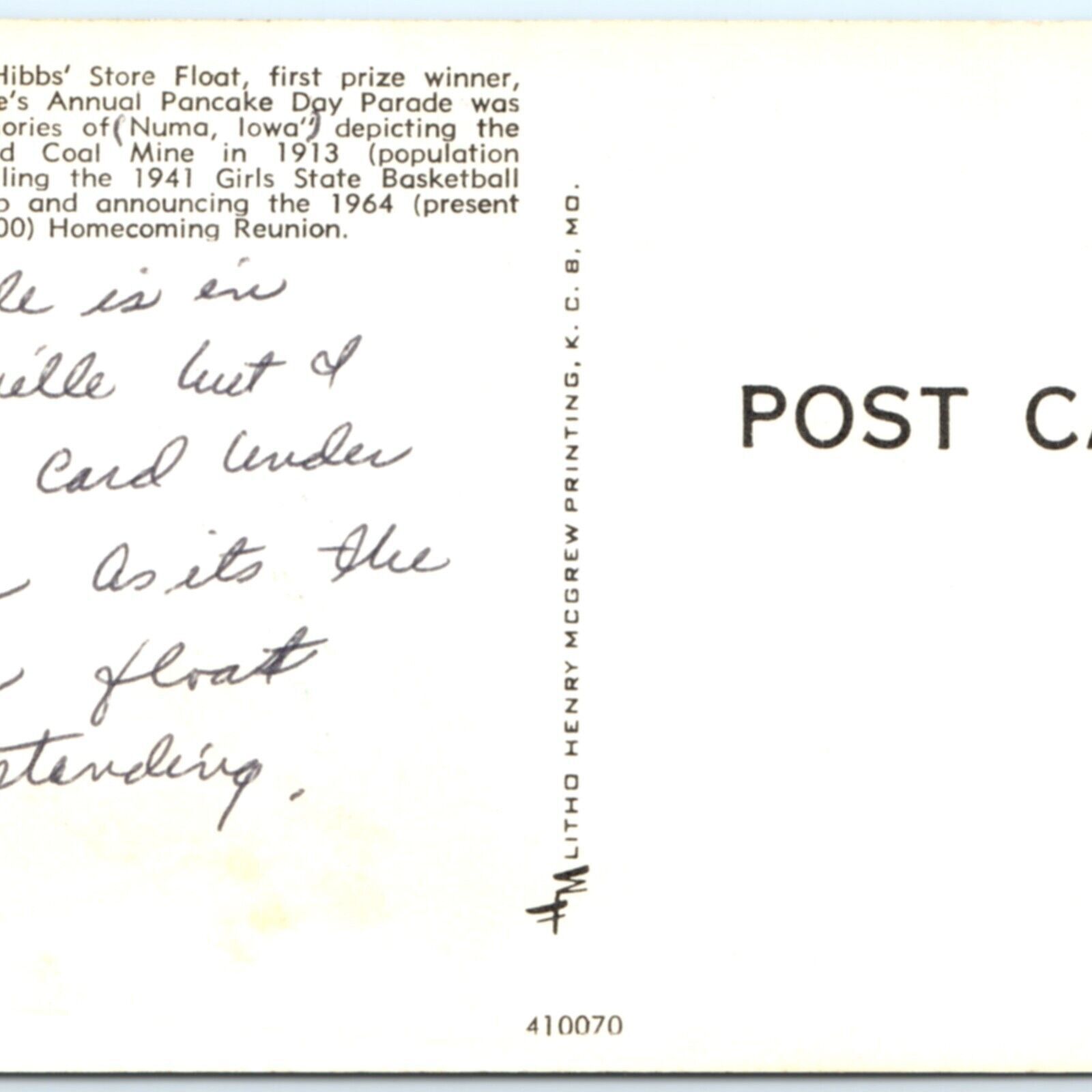 c1960s Numa, IA Centerville Pancake Day Parade Float Mining Scene ...