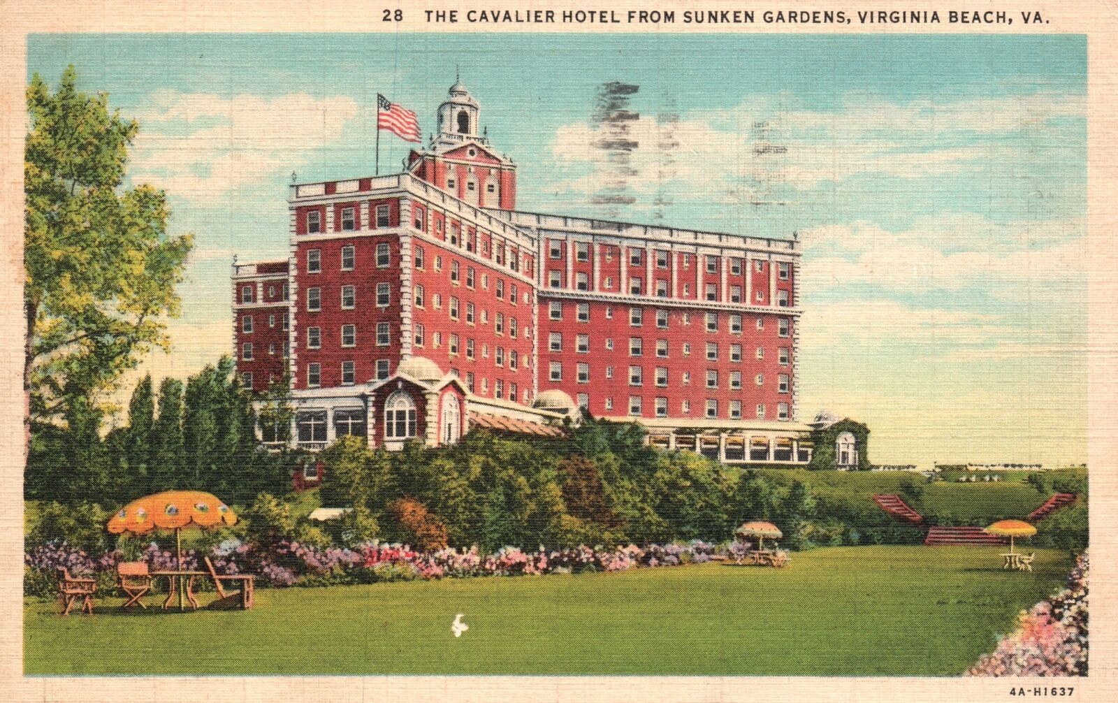 Vintage Postcard 1937 Cavalier Hotel Building Sunken Gardens Virginia ...