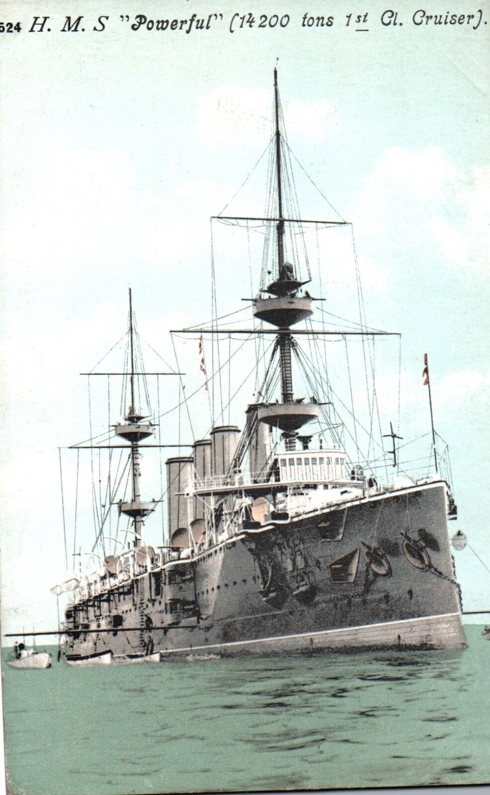 Postcard British Royal Navy HMS Powerful 1st Class Cruiser c1900s ...