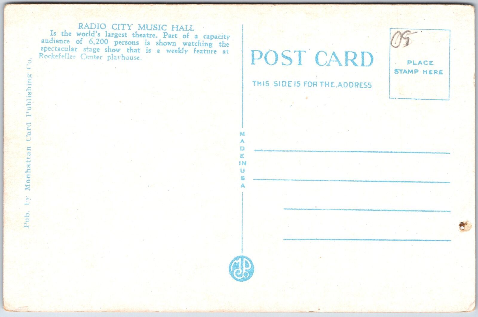 Vintage Postcard Radio City Music Hall New York City During a ...