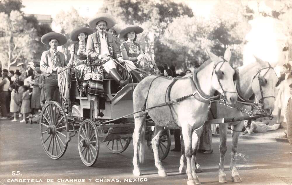 Mexico Men and Women in Donkey Cart Carretela Real Photo Postcard ...