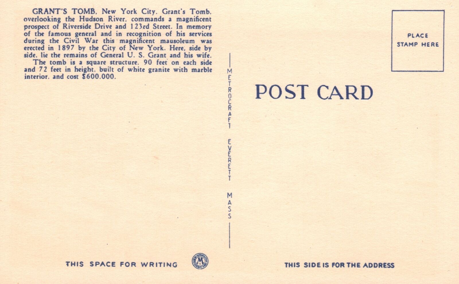 Vintage Postcard 1930's Grant's Tomb Riverside Drive Overlooking Hudson ...