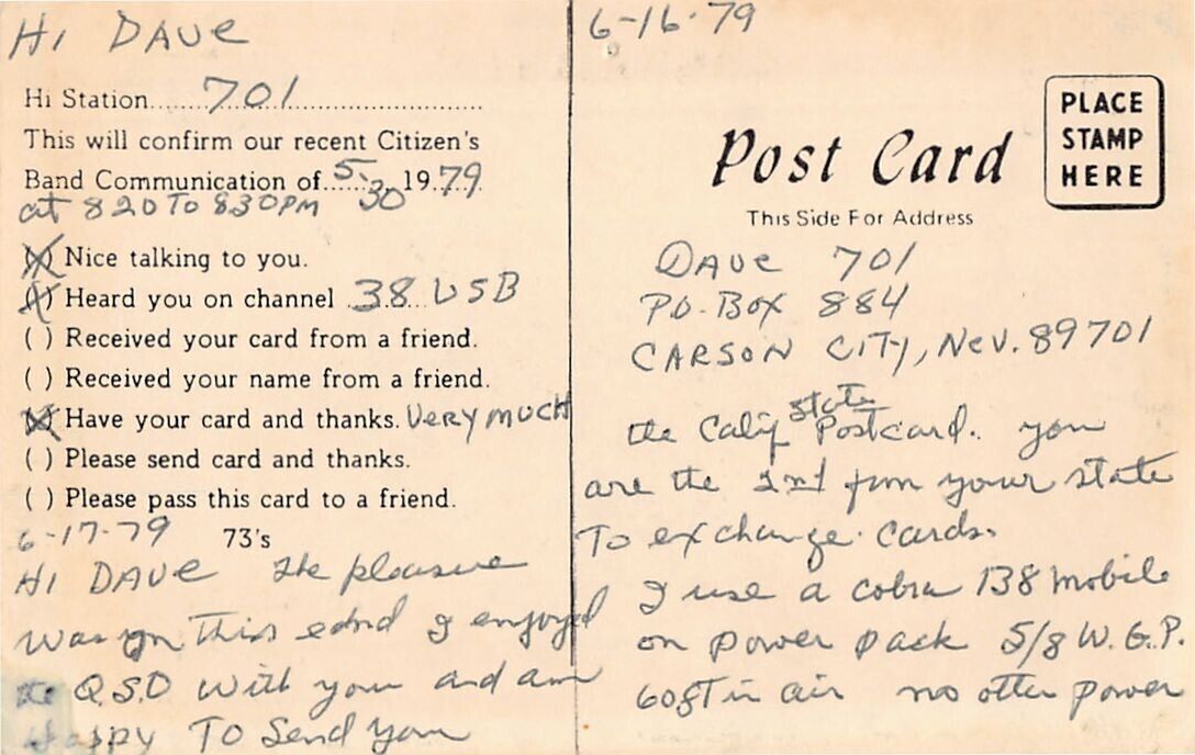 Postcard Map of USA with CB Radio Call Signs & Coverage Areas | United ...