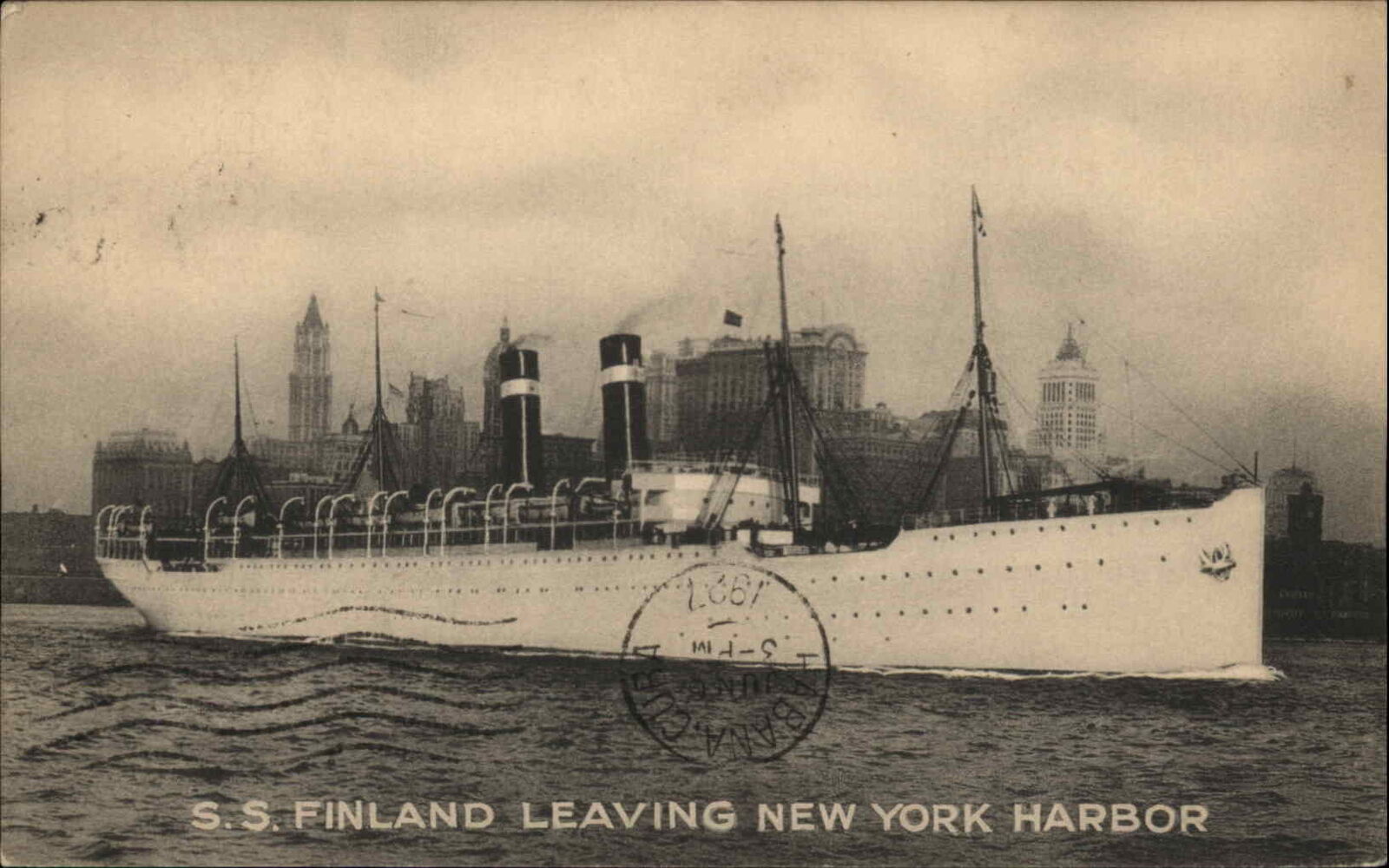Steamship Ship SS FINLAND Leaving New York Harbor Postcard | Europe ...