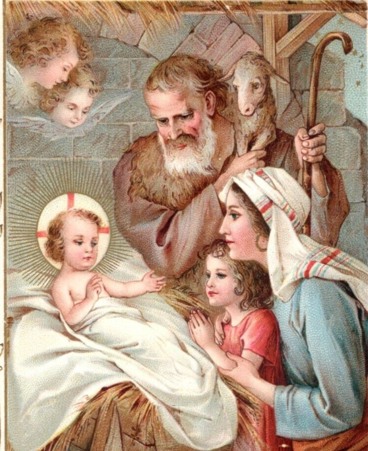 1870s-80s Die-Cut Religious Card Manger Angels Lamb Baby Jesus Poem ...