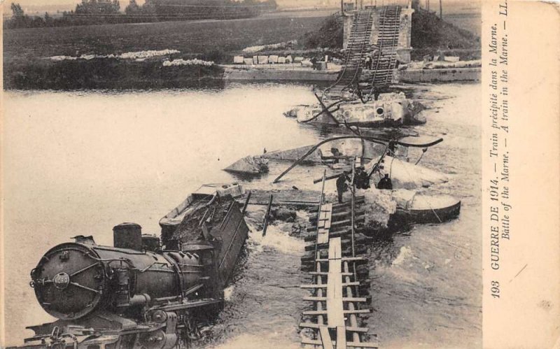 Marne Paris WW1 Battle Train Wreck Destroyed Bridge Vintage Postcard ...