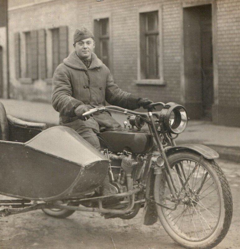 WWI Harley Davidson Motorcycle SideCar US Army Soldier Rppc Real Photo ...