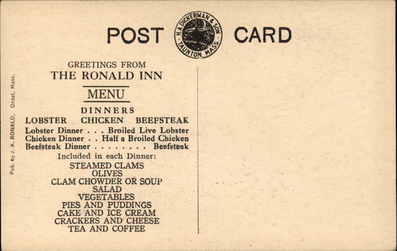 Onset Massachusetts MA Hotel Restaurant Interior View c1900s-10s ...
