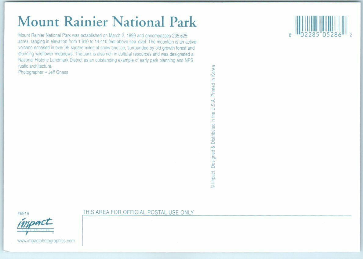 Postcard - Mount Rainier - Mount Rainier National Park - Washington ...