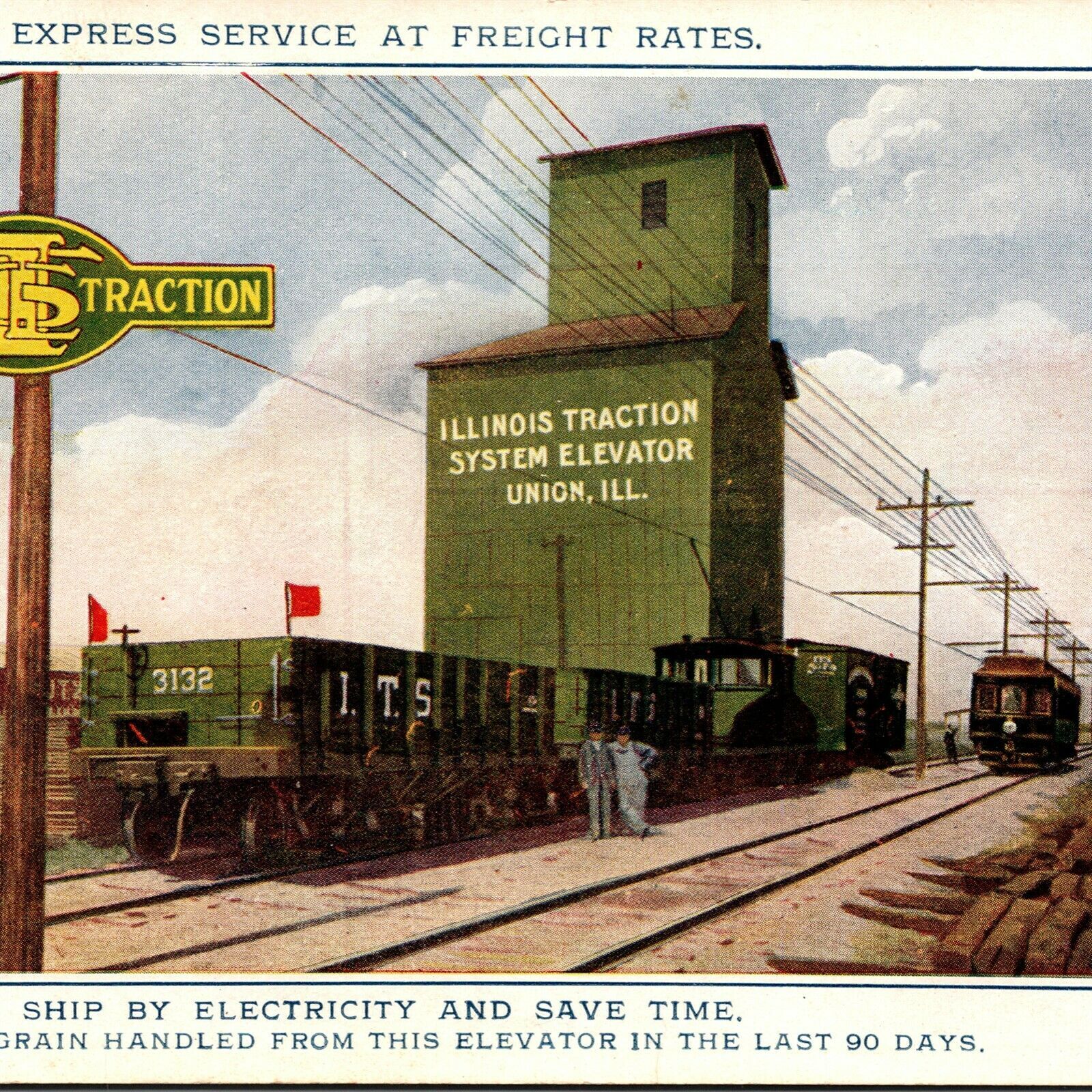 Illinois Traction System Electric Train Railroad Freight Union IL Grain ...