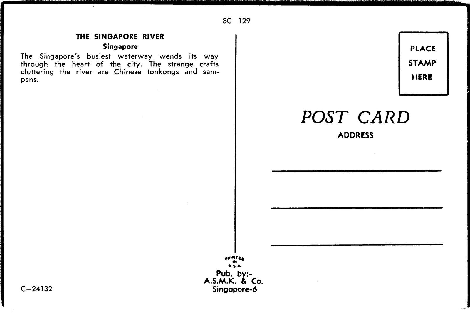 Vintage Postcard Chinese Tongkongs on the Singapore River in Singapore ...