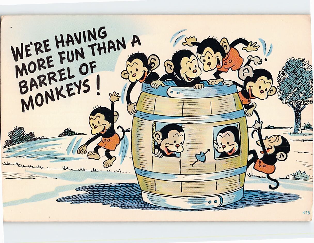 Postcard We're Having More Fun Than A Barrel Of Monkeys! with Comic Art ...