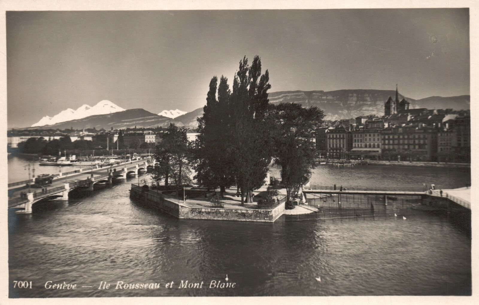 Vintage Postcard 1920s Geneve Ile Rousseau et Mont Blane Geneve ...