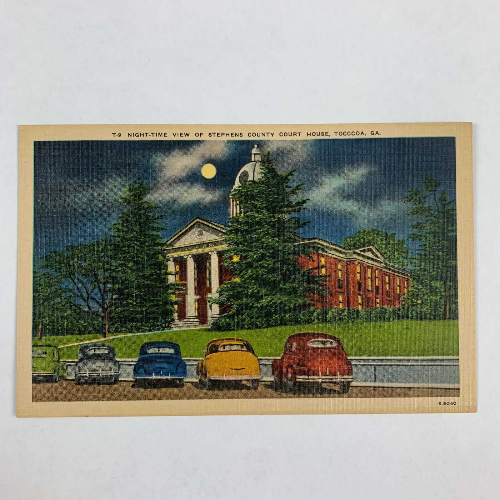 Postcard Georgia Toccoa GA Court House Night Full Moon Linen Unposted ...