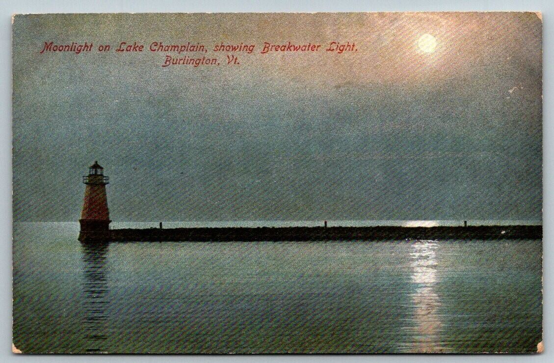 Burlington Vermont Breakwater Lighthouse Lake Champlain Postcard ...