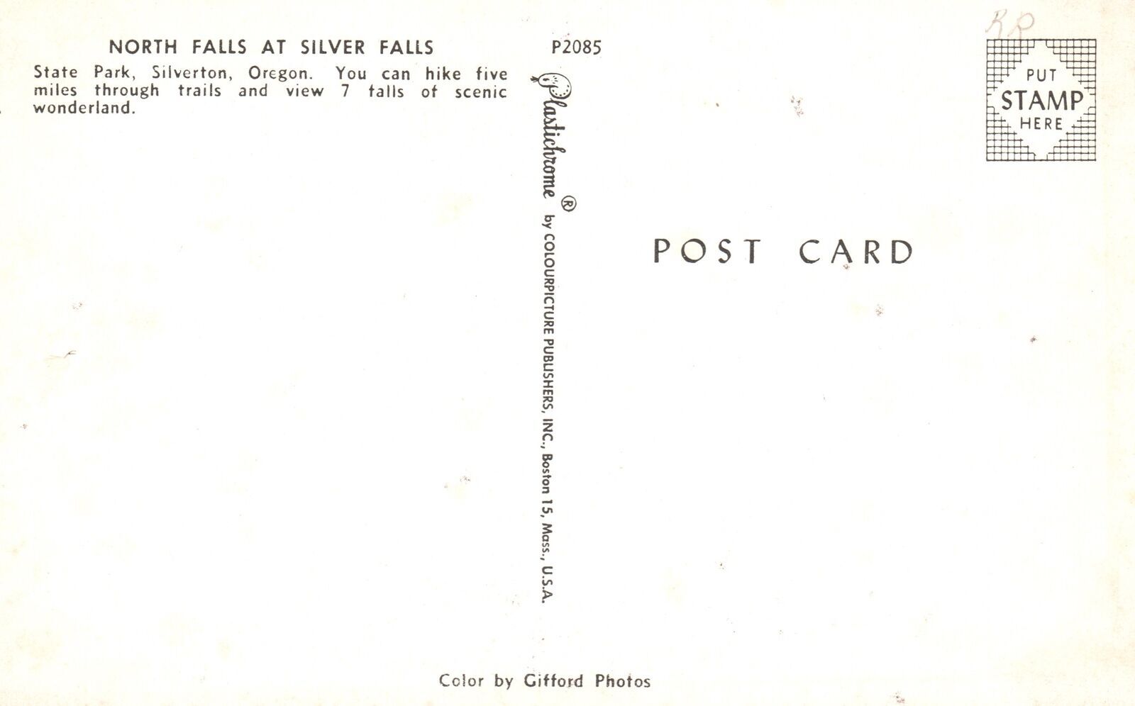 Vintage Postcard North Falls at Silver Falls Waterfalls State Park ...