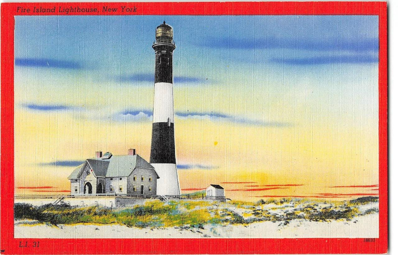 FIRE ISLAND LIGHTHOUSE Babylon Bay Shore Long Island, NY 1940s Vintage ...