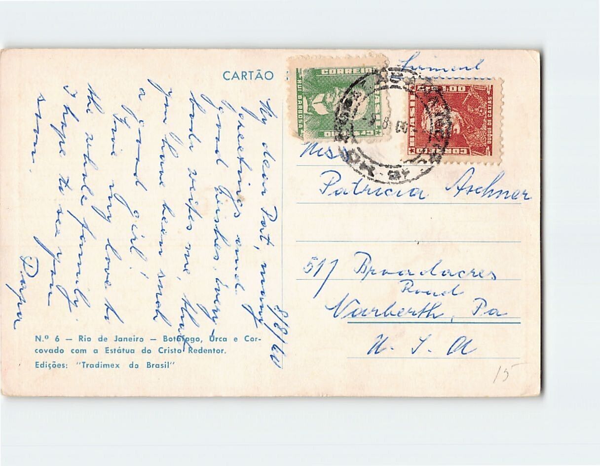 Postcard Botafogo Urca e Corcovado com a Estátua do Cristo Redentor ...