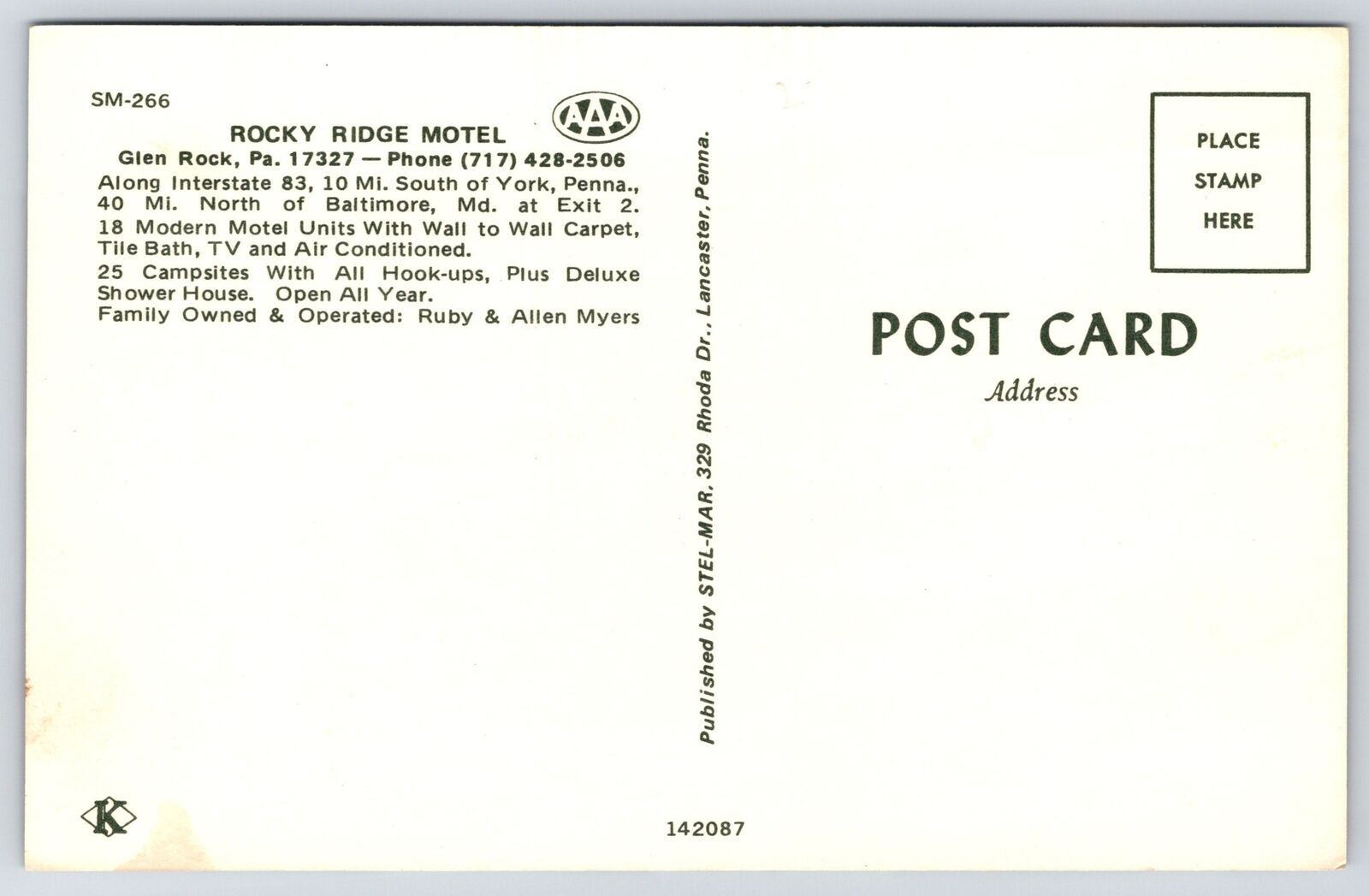 Rocky Ridge Motel York Pennsylvania PA Modern Units Car Park Campsites ...