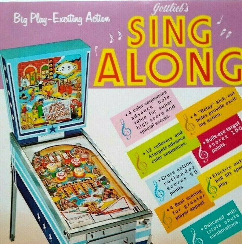 Sing Along Pinball FLYER Original Vintage 1967 NOS Game Paper Artwork ...
