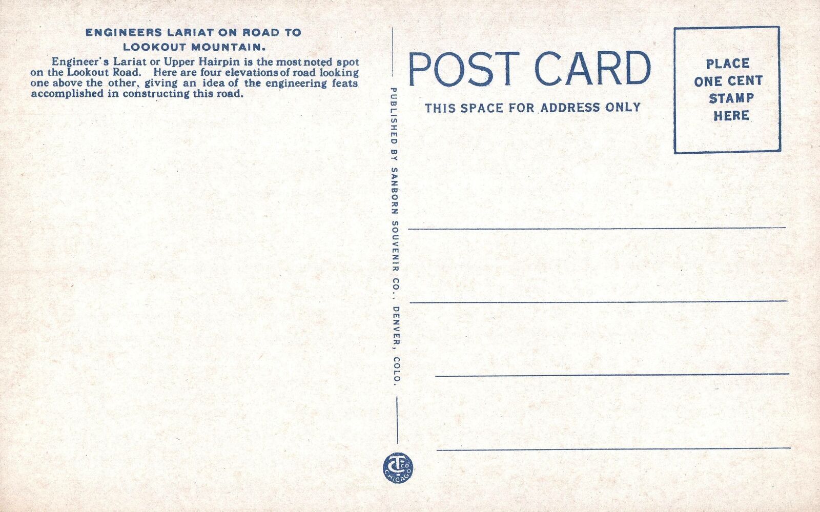 Vintage Postcard on the Road to Lookout Mountain Denver Mountain Parks ...