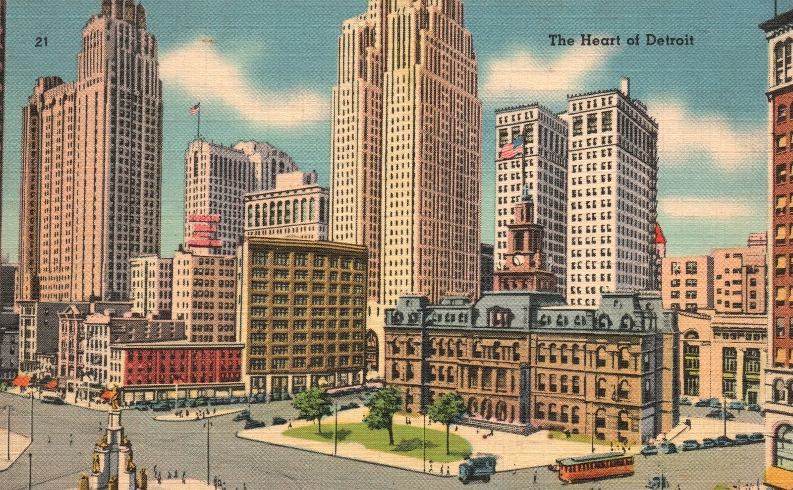Vintage Postcard 1930's The Heart Of Detroit Michigan Chaffee & Co. Pub ...