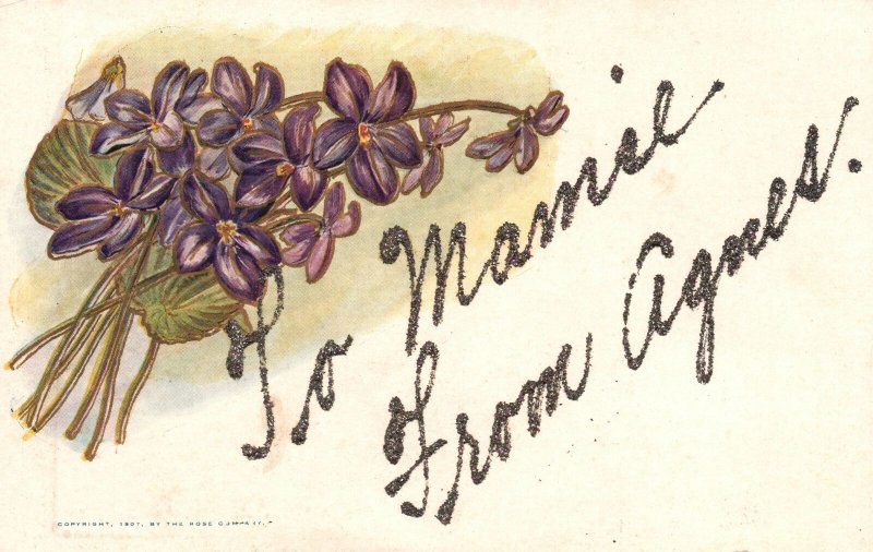Vintage Postcard 1910's To Mamie From Agnes Glittered Cursive Letters ...