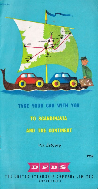 Scandanavia DFDS Steam Ship Map 1950s Travel Guide Car Pamphlet ...
