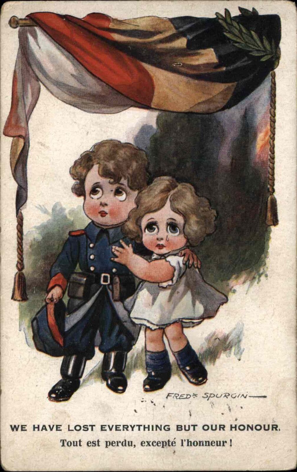 Fred Spurgin World War I WWI Child Soldier Crying Girl Vintage Postcard ...