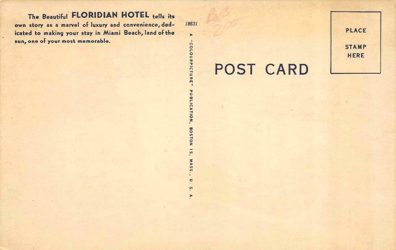 MIAMI BEACH, Florida FL~ FLORIDIAN Resort Hotel~Cabana Club AERIAL VIEW ...