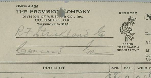 1945 The Provision Company Columbus GA Red Rose Sausage Invoice 317 ...
