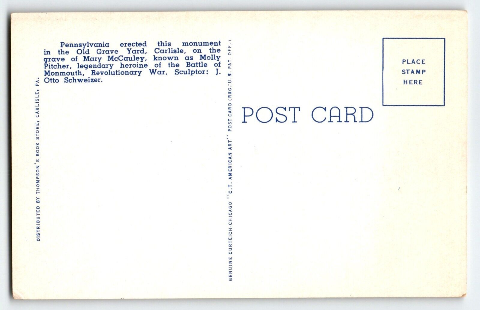 Molly Pitcher Memorial Monument Statue Carlisle Pennsylvania Postcard ...