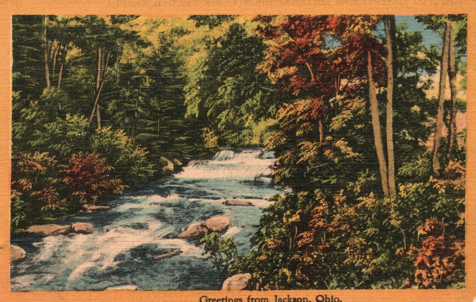Vintage Postcard 1930's Nature Water Trees Greetings From Jackson Ohio ...