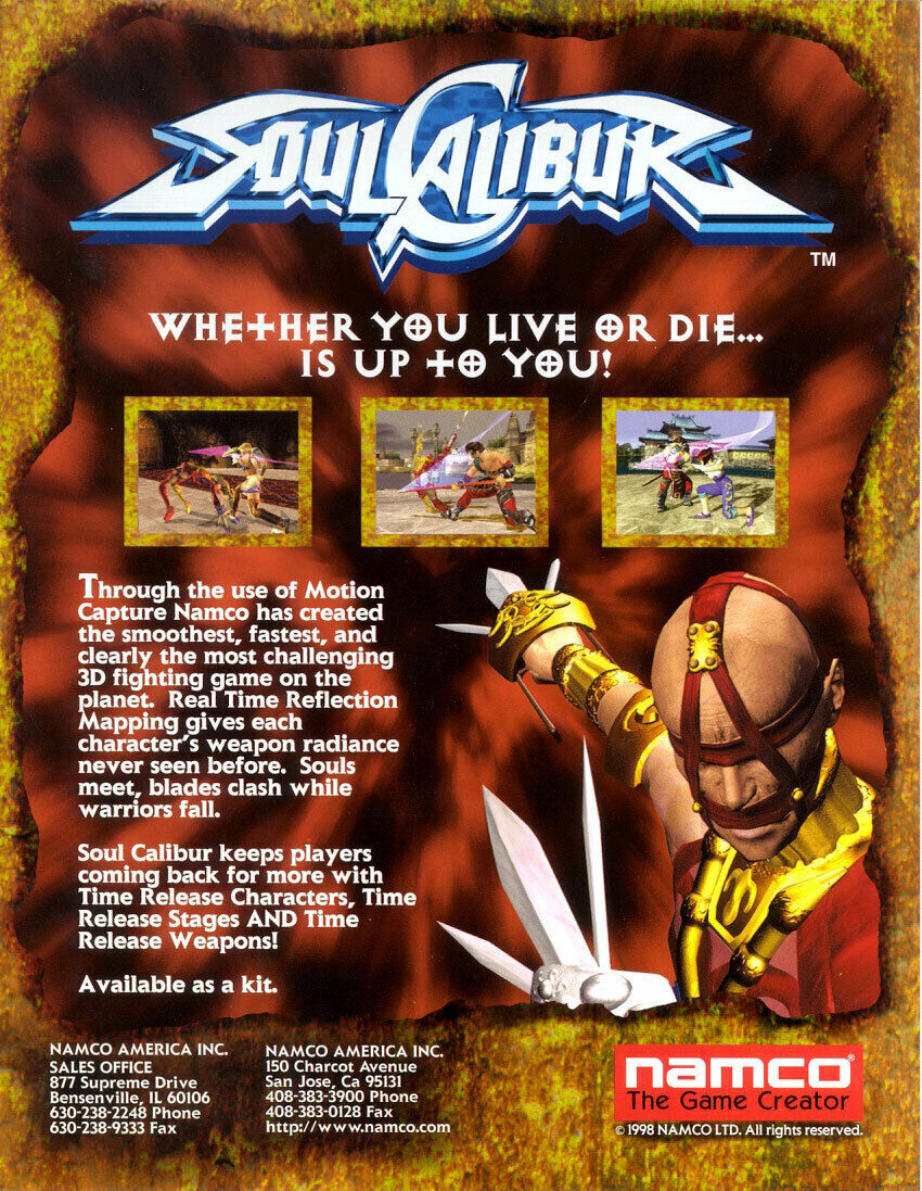 Soul Calibur Arcade FLYER Original NOS Video Game Art Print Caliber ...