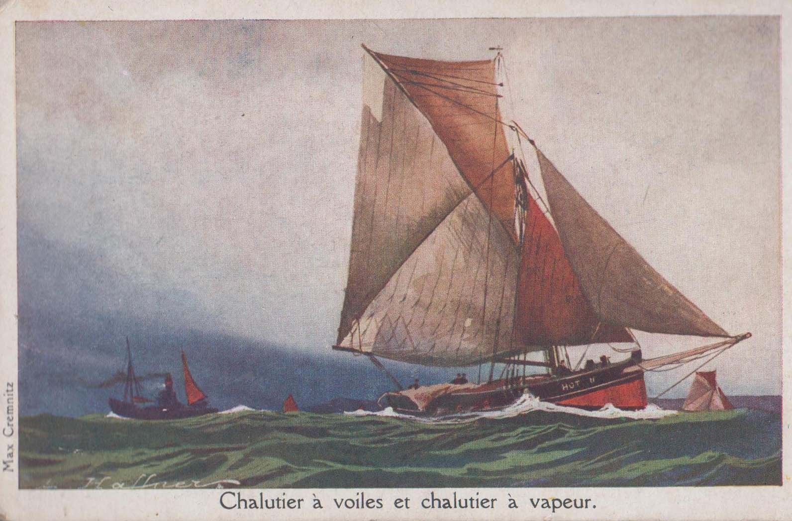 French Steam Trawler Trawlers On Storm Stormy Sea Painting Antique ...