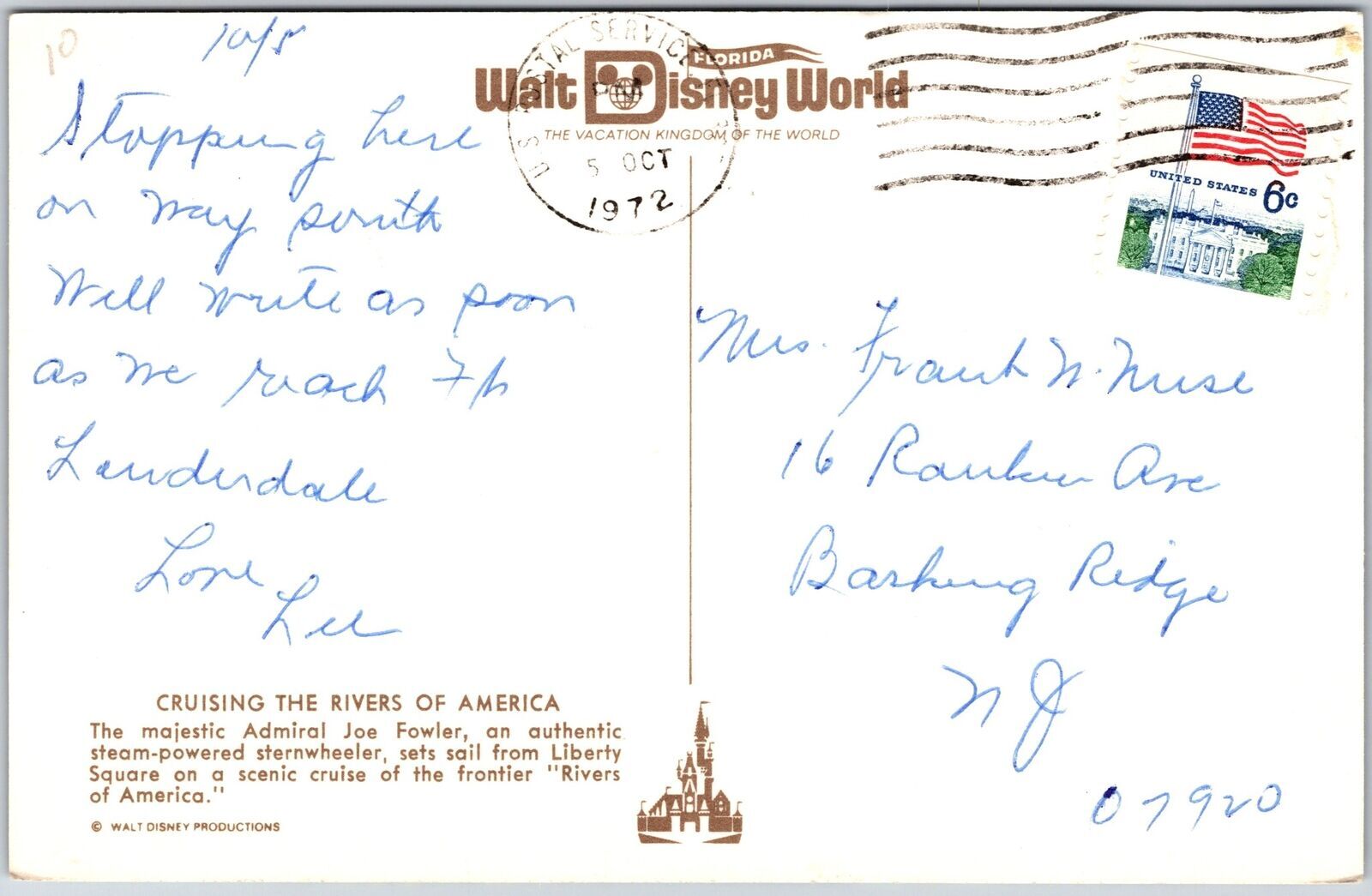 Florida FL, 1972 Walt Disney World Admiral Joe Fowler River Cruise ...