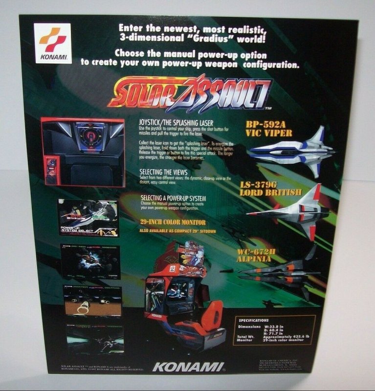 Solar Assault Arcade FLYER Konami Original 1997 NOS Video Game Artwork ...