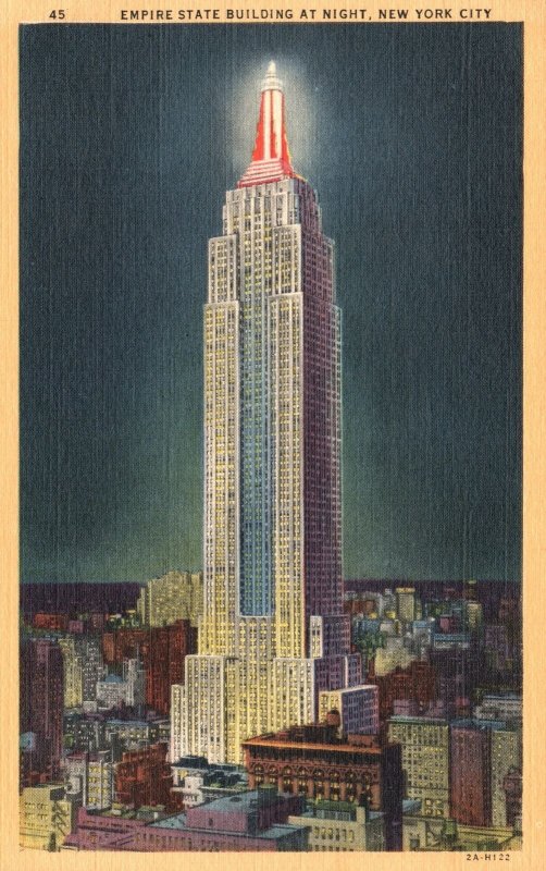 Vintage Postcard Empire State Building At Night New York City Alfred ...