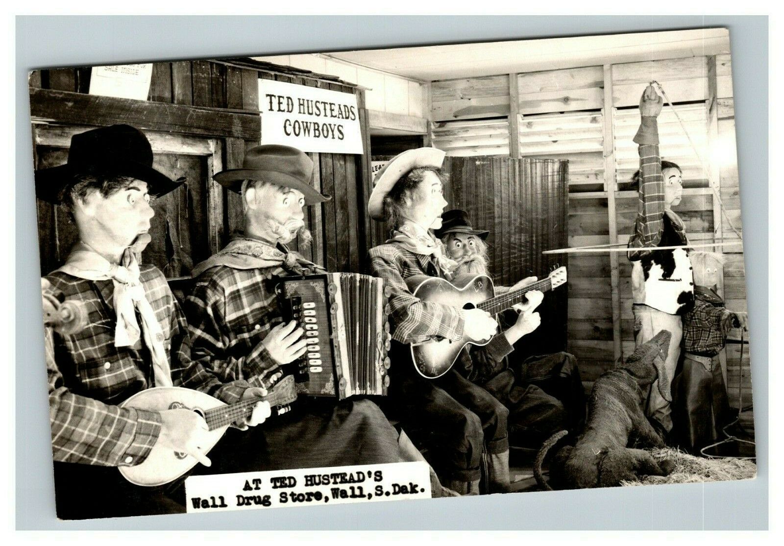 Vintage 1950's RPPC Postcard Ted Hustead's Cowboys Wall Drug Store Wall ...