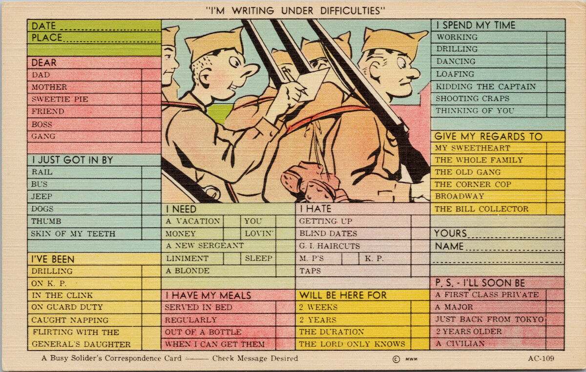Soldiers Checklist 'Writing Under Difficulties' MWM Military Comic ...