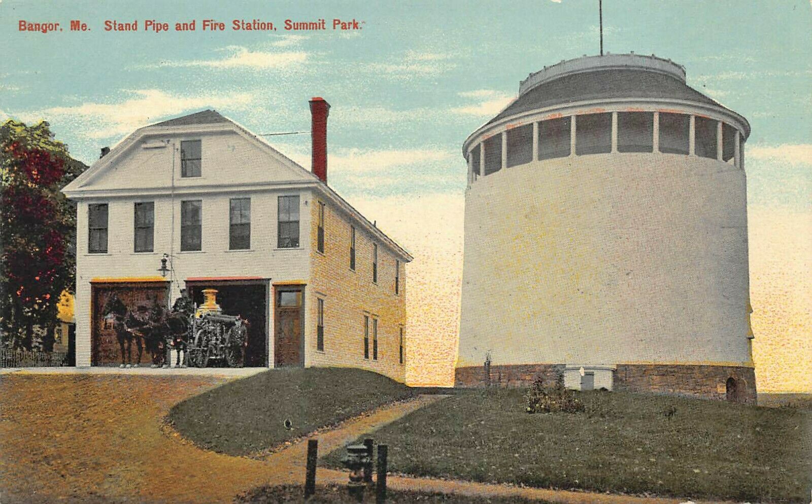 Bangor ME Standpipe & Fire Station Summit Park Horse Drawn Fire Wagon ...