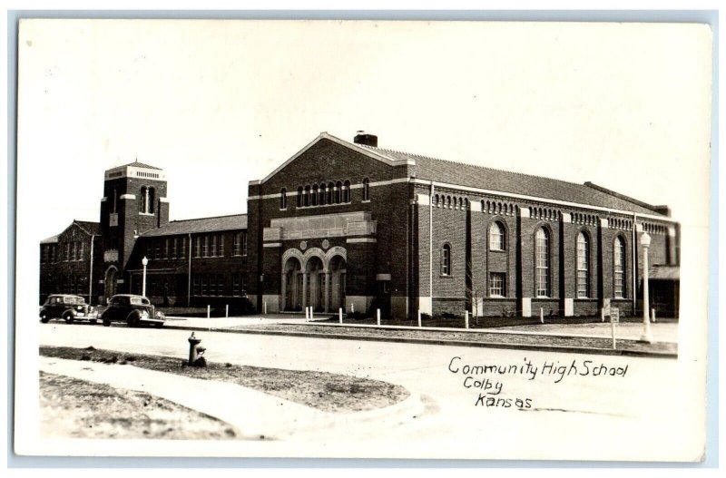1940 Community High School Building Cars Colby Kansas KS RPPC Photo ...