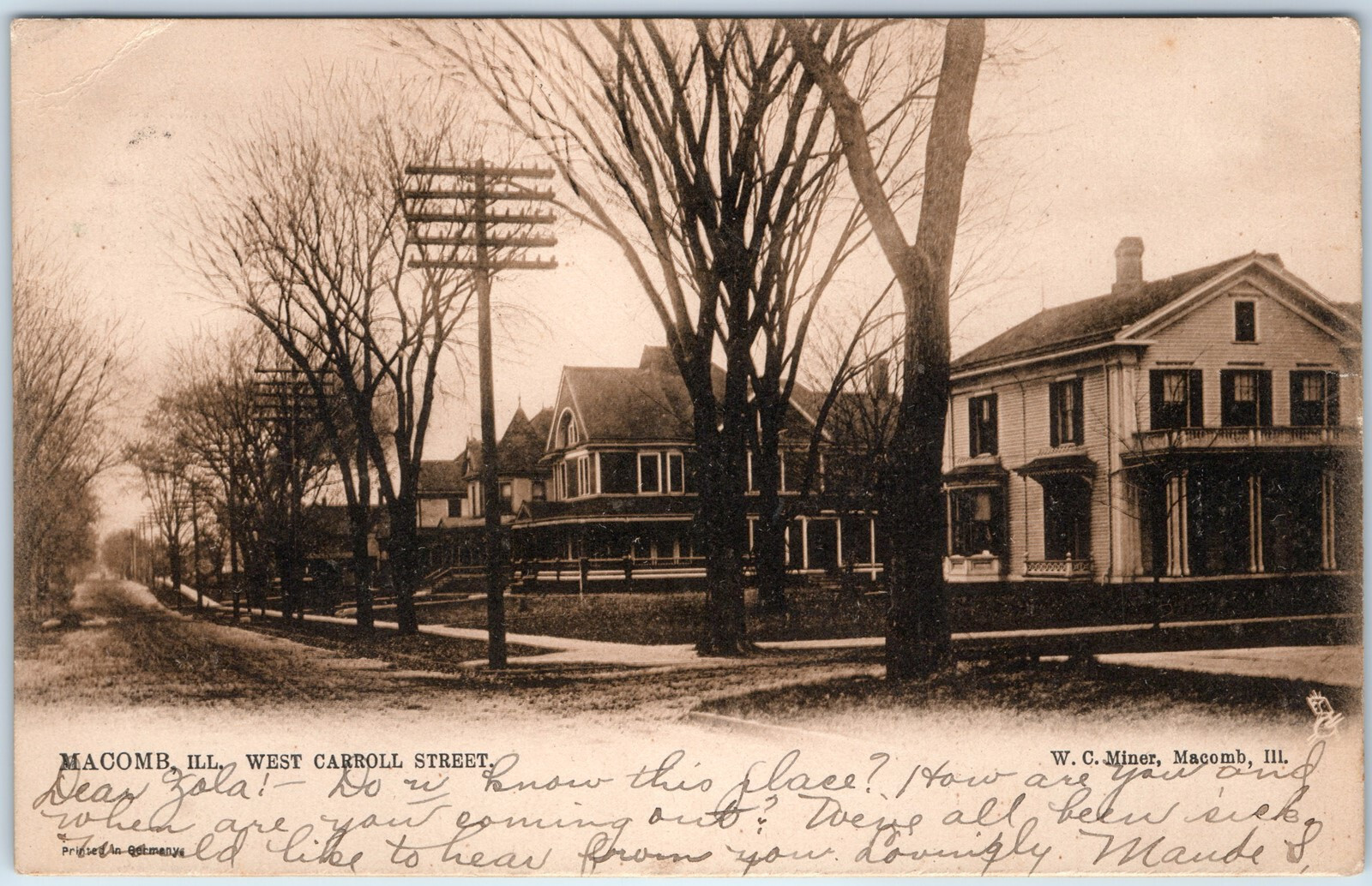 c1900s Macomb IL West Carroll Street House Store Sidewalk Telegraph ...