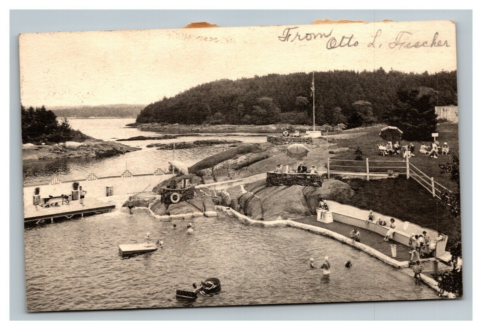 Vintage 1938 Photo Postcard Swimmers Pool at Walter Buzzell's Boothbay ...