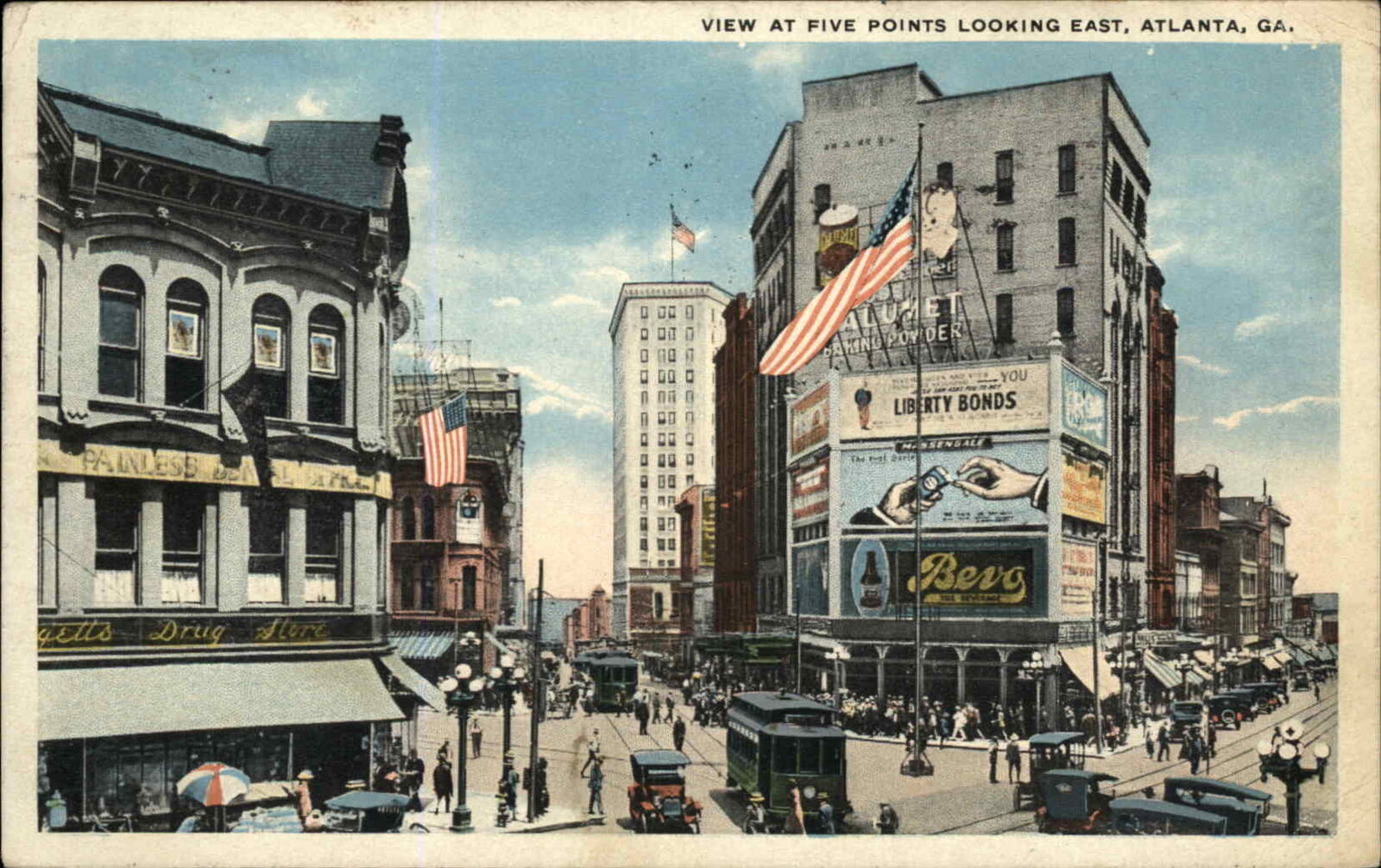 Vintage Postcard ATLANTA GEORGIA GA Five Points TROLLEY STREET SCENE ...