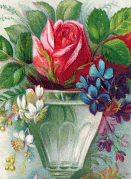 1880s Embossed Victorian Well Wishes Card Flowers In Glass Vase Fab ...